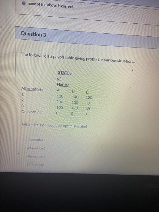 Solved none of the above is correct. Question 3 The | Chegg.com