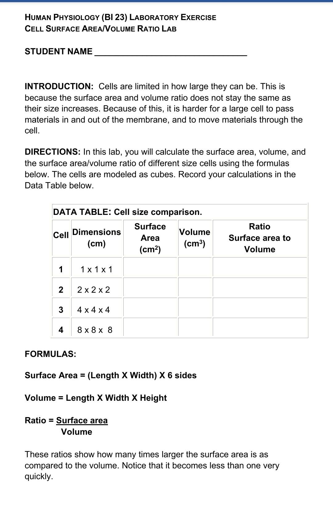Solved HUMAN PHYSIOLOGY (BI 23) LABORATORY EXERCISE CELL | Chegg.com