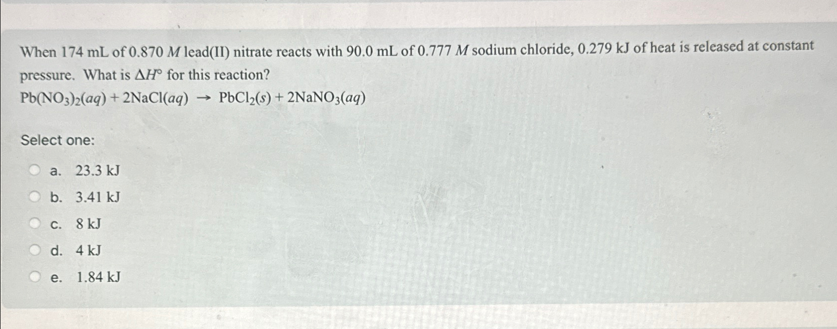 Solved When 174mL ﻿of 0.870M ﻿lead(II) ﻿nitrate reacts with | Chegg.com