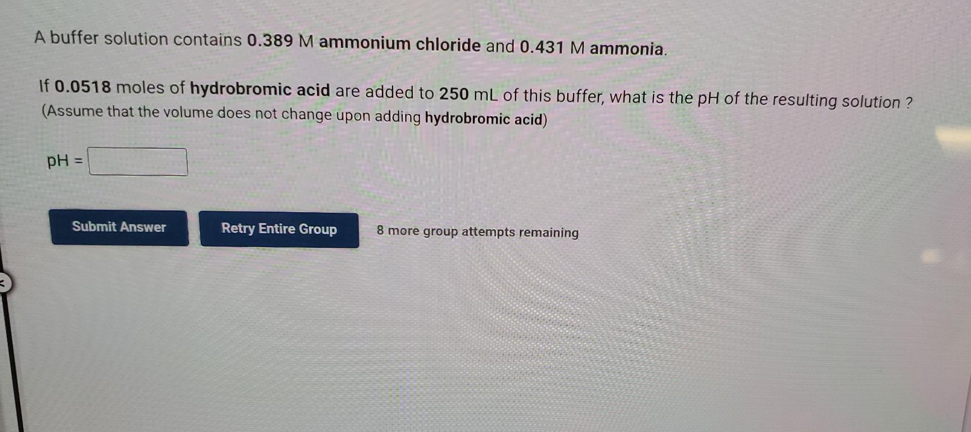 Solved A buffer solution contains 0.457 M ammonium bromide | Chegg.com