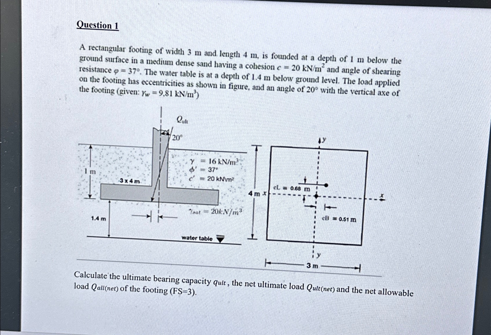 Question 1A rectangular footing of width 3m ﻿and | Chegg.com