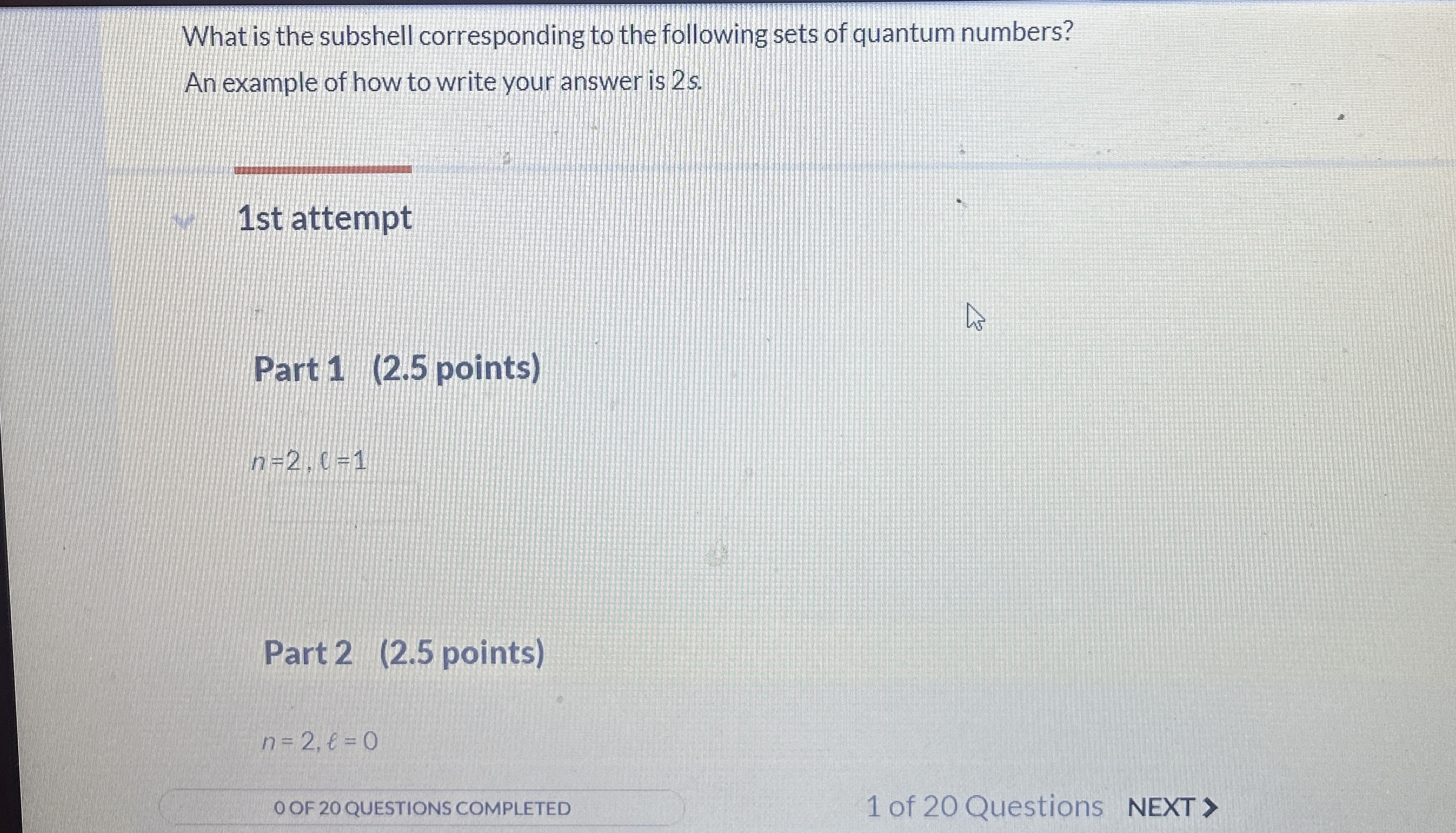 Solved What is the subshell corresponding to the following | Chegg.com
