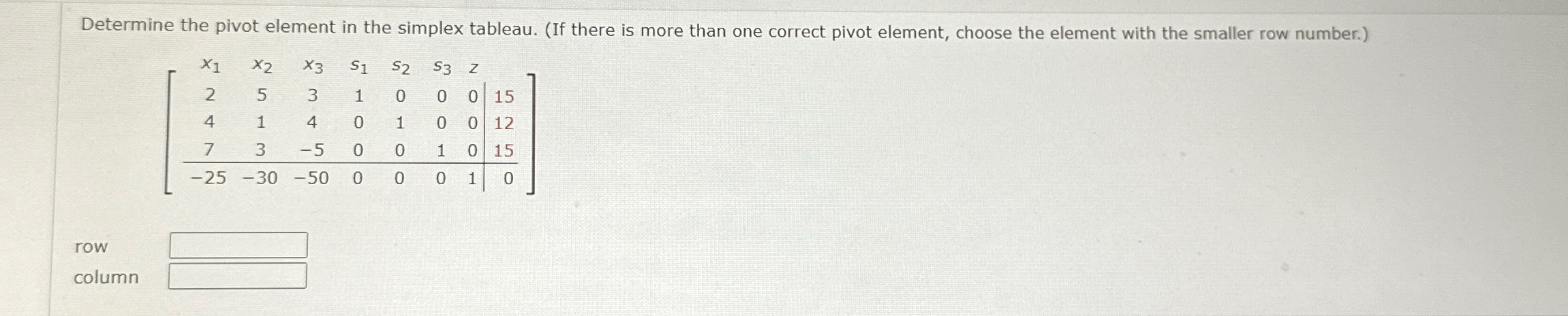 Solved Determine the pivot element in the simplex tableau. | Chegg.com