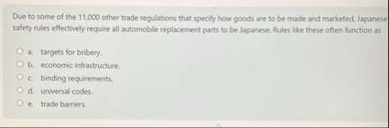 Solved Due to some of the 11,000 ﻿other trade regulations | Chegg.com