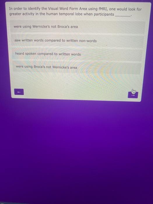 Solved In order to identify the Visual Word Form Area using | Chegg.com