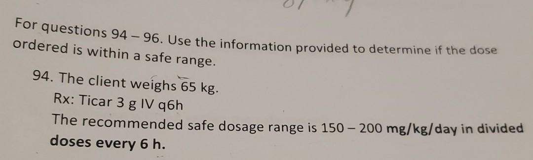 Solved For questions 94 - 96. Use the information provided | Chegg.com