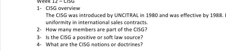 Solved CISG Week 12 1- CISG overview The CISG was introduced | Chegg.com