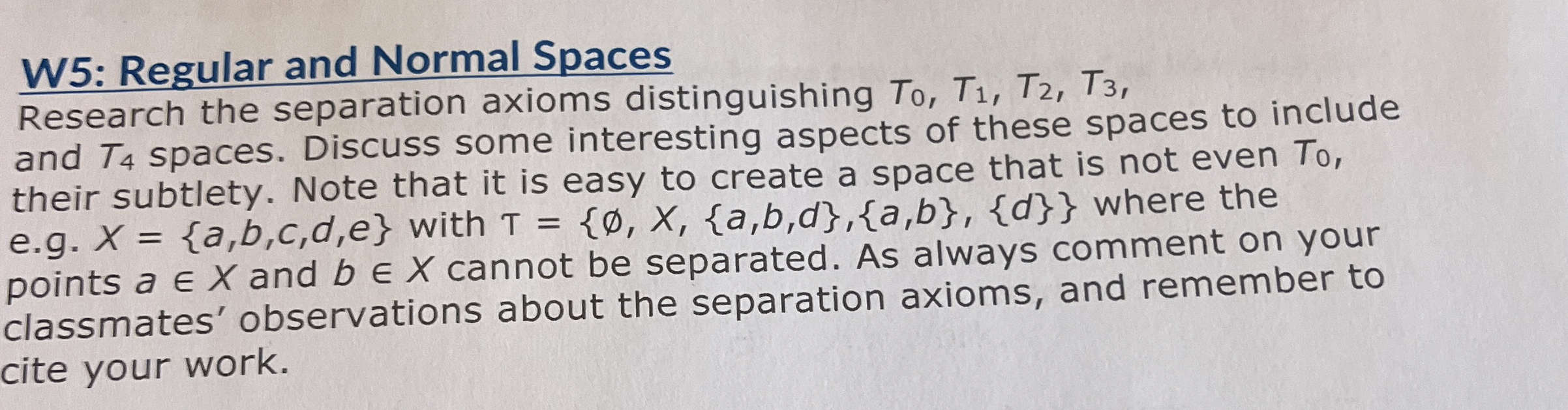 Solved W5: Regular and Normal SpacesResearch the separation | Chegg.com