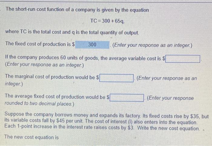 Solved The short-run cost function of a company is given by | Chegg.com