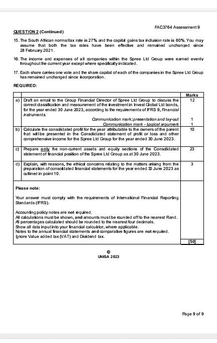 Solved FAC 3764 Assessment 9 QUESTION 2 (Continued) 15. The | Chegg.com