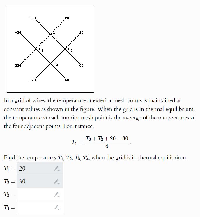 Solved In a grid of wires, the temperature at exterior mesh | Chegg.com