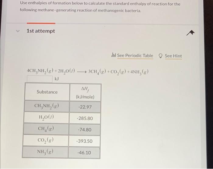 Solved Use enthalpies of formation below to calculate the | Chegg.com