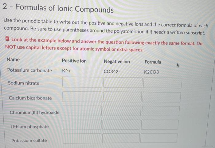 Solved 3 - Names of lonic Compounds Use the formula of each | Chegg.com
