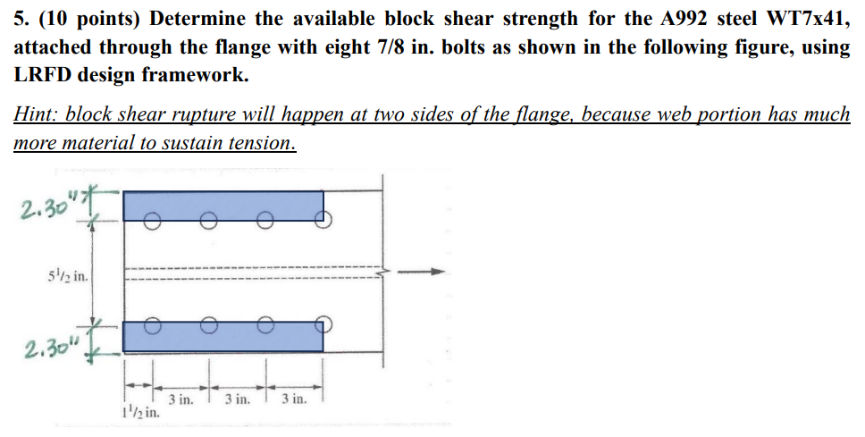 Solved (10 ﻿points) ﻿Determine the available block shear | Chegg.com