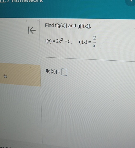 Solved Find f[g(x)] ﻿and g[f(x)].f(x)=2x2-5;,g(x)=2xf[g(x)]= | Chegg.com