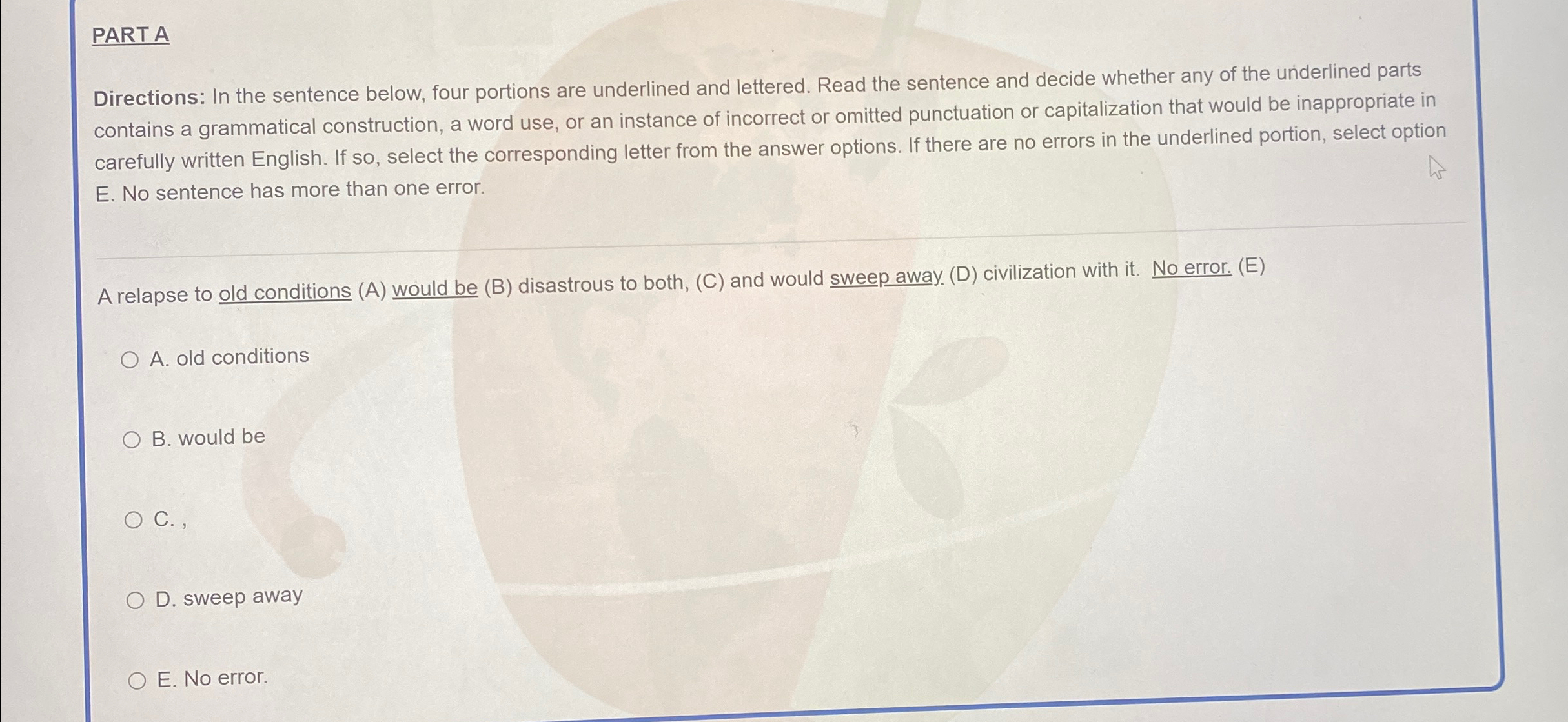 Solved PART ADirections: In the sentence below, four | Chegg.com