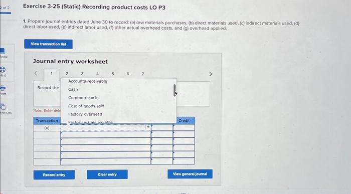 Solved Exercise 3-25 (Static) Recording product costs LO P3 | Chegg.com
