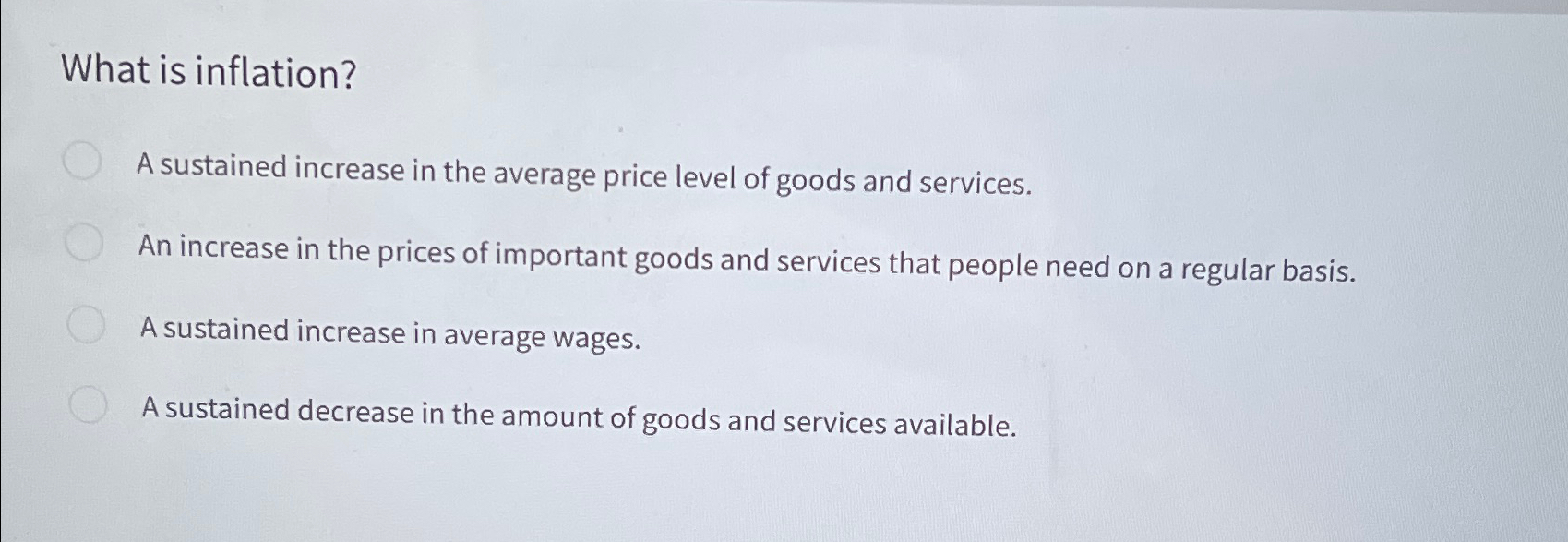 Solved What is inflation?A sustained increase in the average | Chegg.com