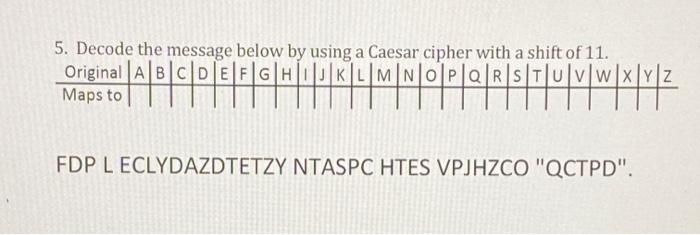 Solved 5. Decode the message below by using a Caesar cipher | Chegg.com