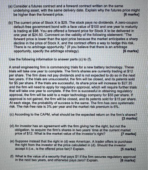 Solved (a) Consider a futures contract and a forward | Chegg.com