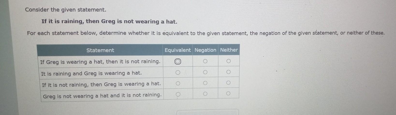 Solved Consider the given statement. If it is raining, then | Chegg.com