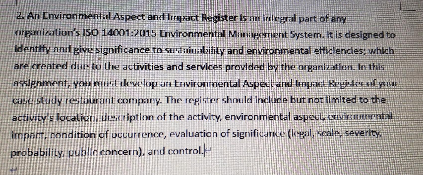 2. An Environmental Aspect and Impact Register is an | Chegg.com