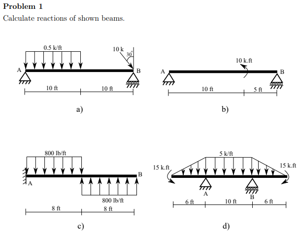 Solved Problem 1Calculate reactions of shown beams. | Chegg.com