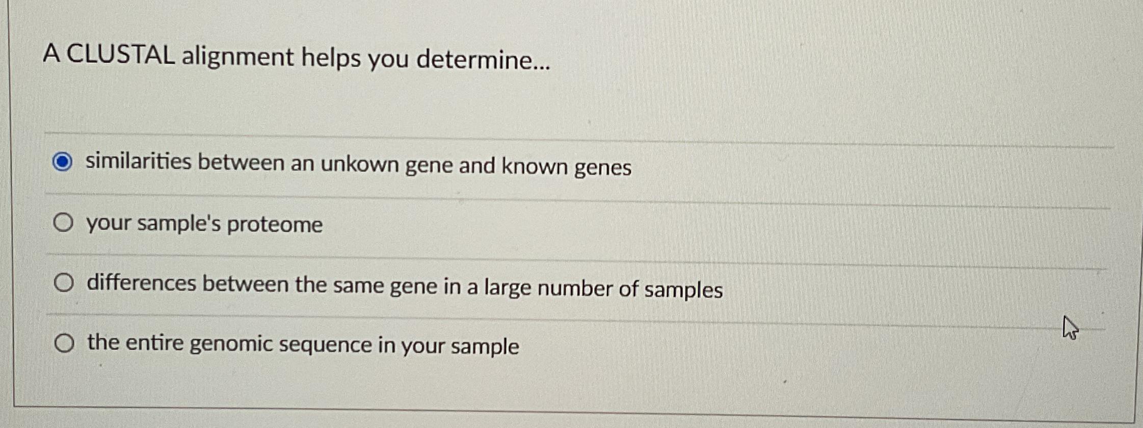 Solved A CLUSTAL alignment helps you | Chegg.com
