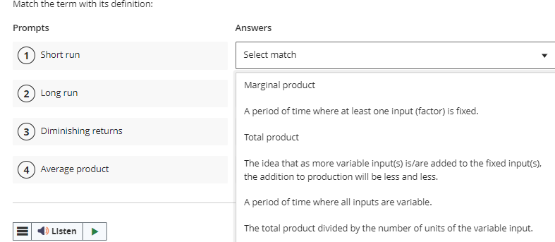 Solved Match the term with its definition:PromptsShort | Chegg.com