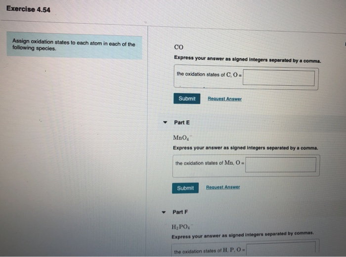 Solved Exercise 4.54 Assign oxidation states to each atom in | Chegg.com