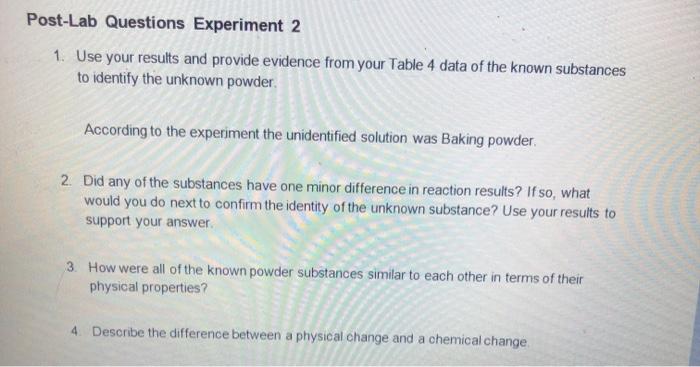 Solved Table & Physical and Chemical Property Test Results | Chegg.com
