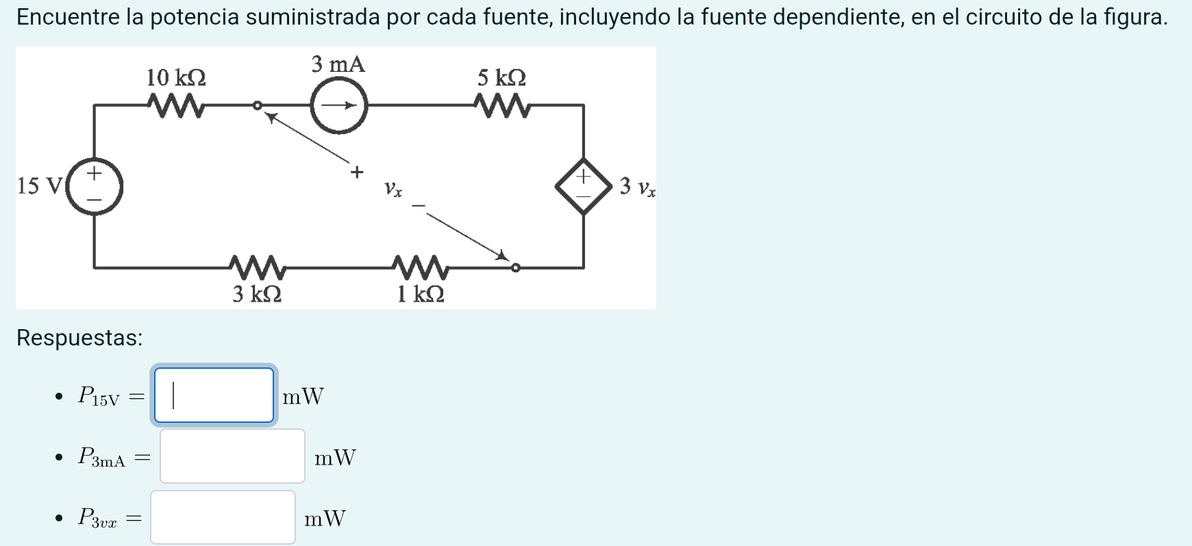 Solved Encuentre la potencia suministrada por cada fuente, | Chegg.com