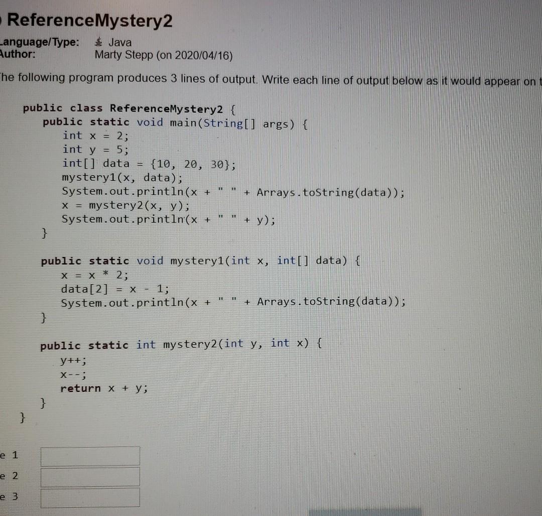Solved ReferenceMystery2 Language/Type: Java Author: Marty | Chegg.com