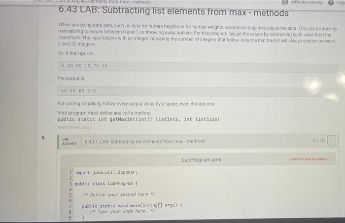 Solved EzyBooks catalog Help 6.43 LAB: Subtracting list | Chegg.com