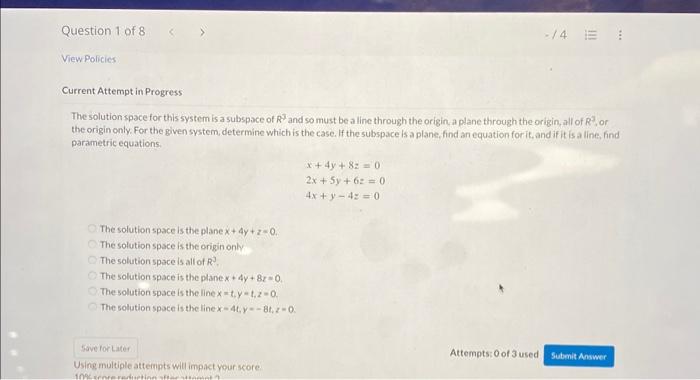 Solved The solution space for this system is a subspace of | Chegg.com