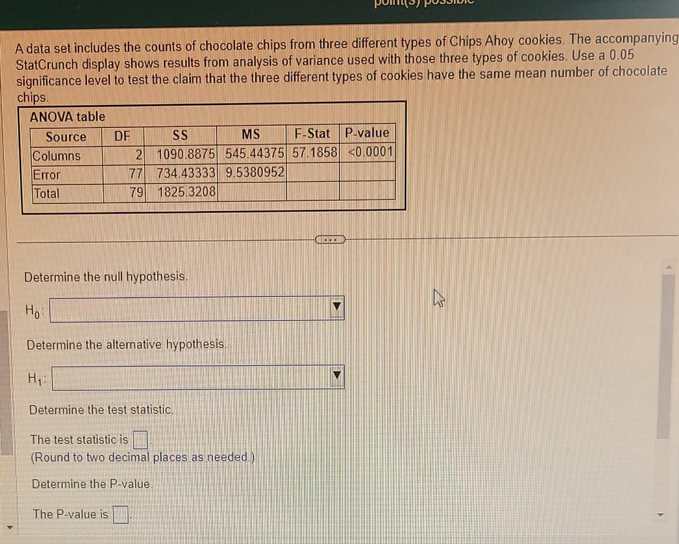 Solved A data set includes the counts of chocolate chips | Chegg.com