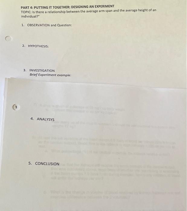 Solved PART 4: PUTTING IT TOGETHER: DESIGNING AN EXPERIMENT | Chegg.com