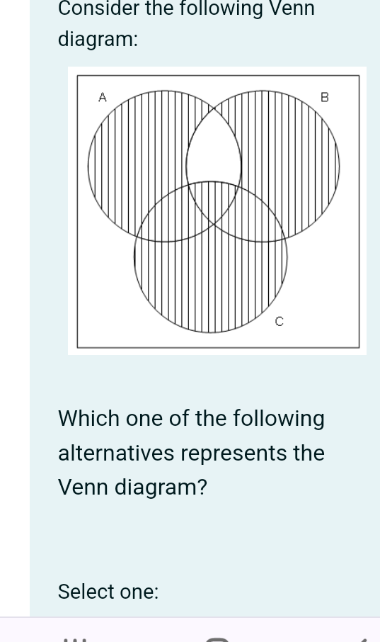 Solved Consider the following Venn diagram:Which one of the | Chegg.com Solved Consider the following Venn diagram:Which one of the | Chegg.com
