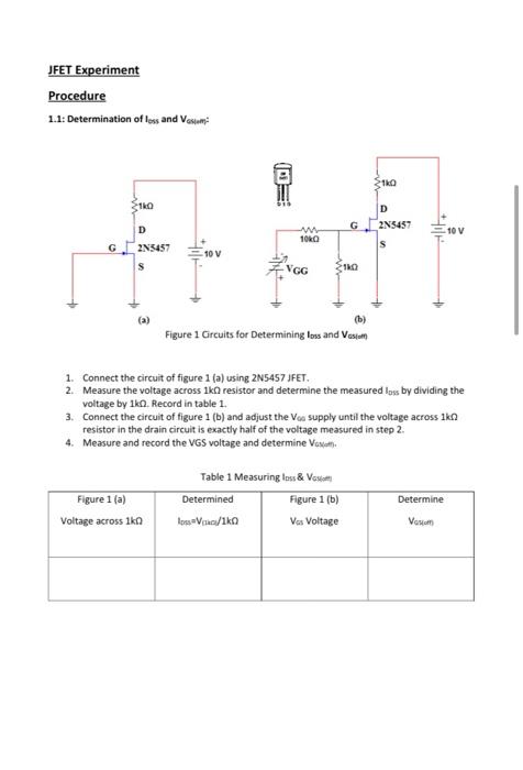 Solved JFET Experiment Procedure 1.1: Determination of loss | Chegg.com