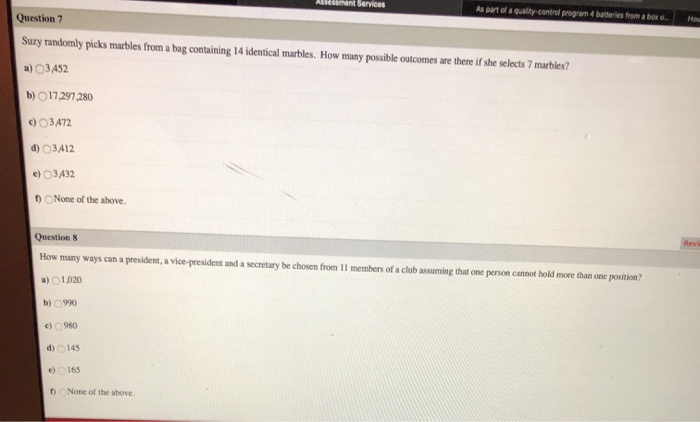 Solved Anment Services As part of a quality cont program | Chegg.com