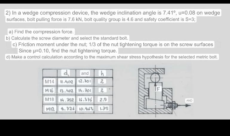 Solved In a wedge compression device, the wedge inclination | Chegg.com