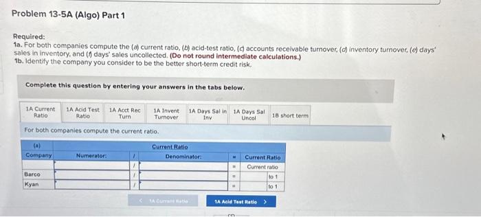 Solved Required information Problem 13-5A (Algo) Comparative | Chegg.com