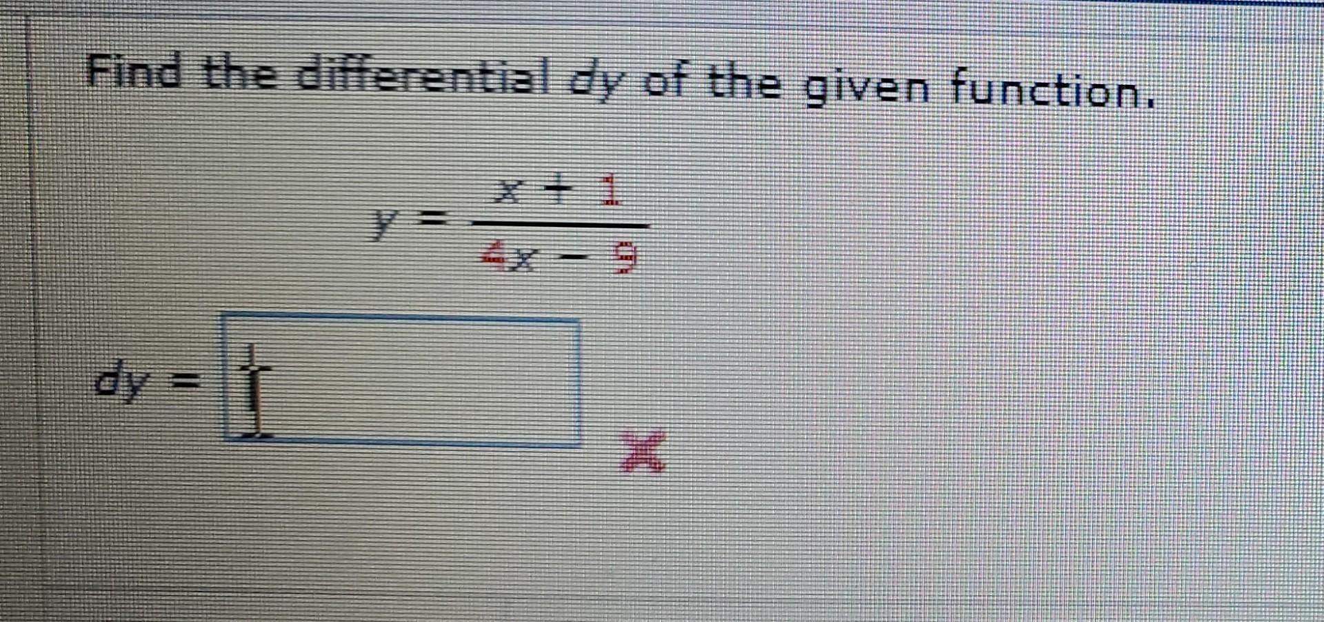 Solved Find the differential dy of the given function. | Chegg.com