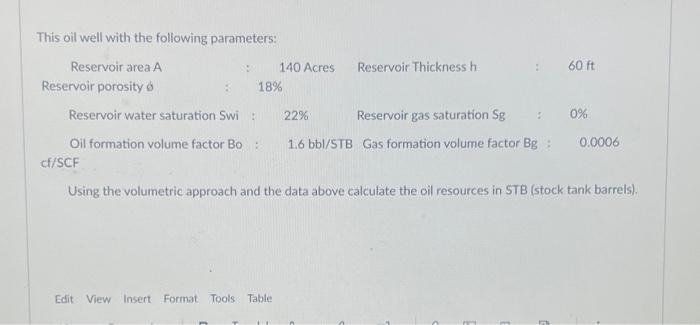 Solved This oil well with the following parameters: Using | Chegg.com