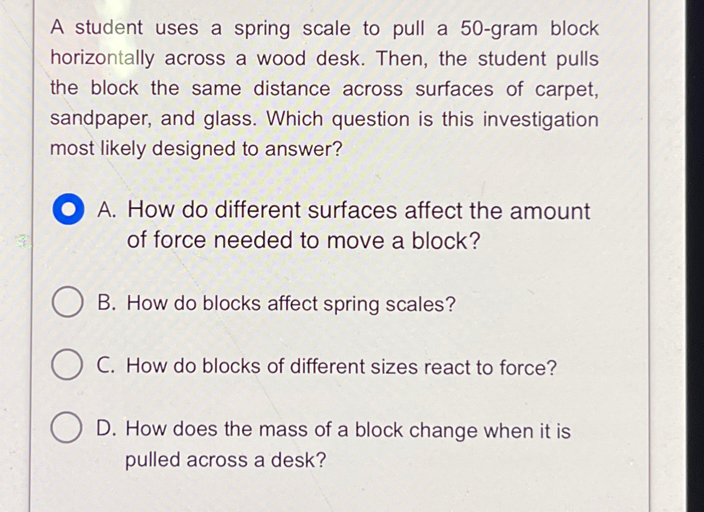 Solved A student uses a spring scale to pull a 50-gram block | Chegg.com