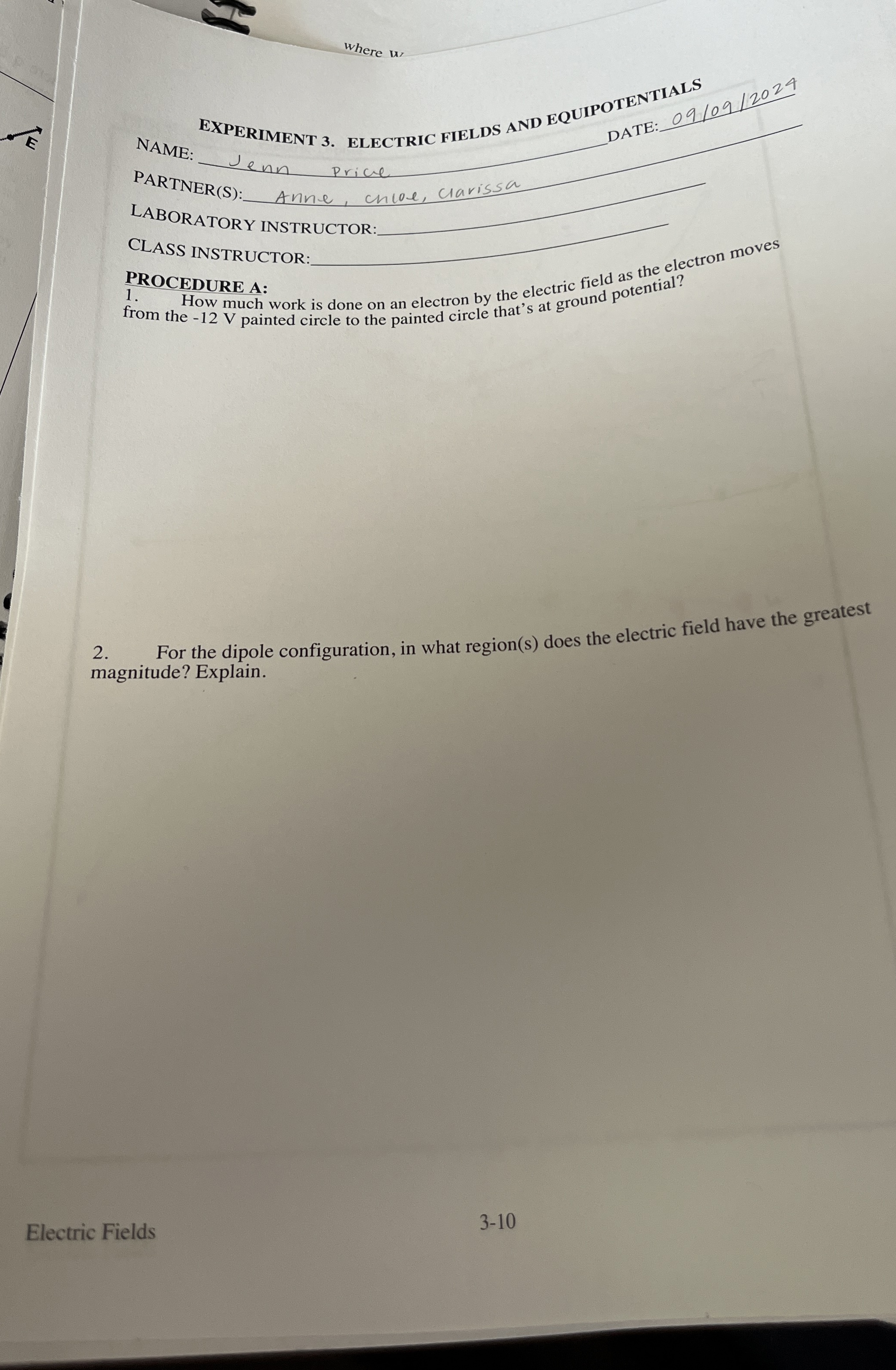 Solved EXPERIMENT 3. ﻿ELECTRIC FIELDS AND | Chegg.com