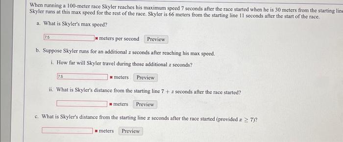 Solved When running a 100-meter race Skyler reaches his | Chegg.com