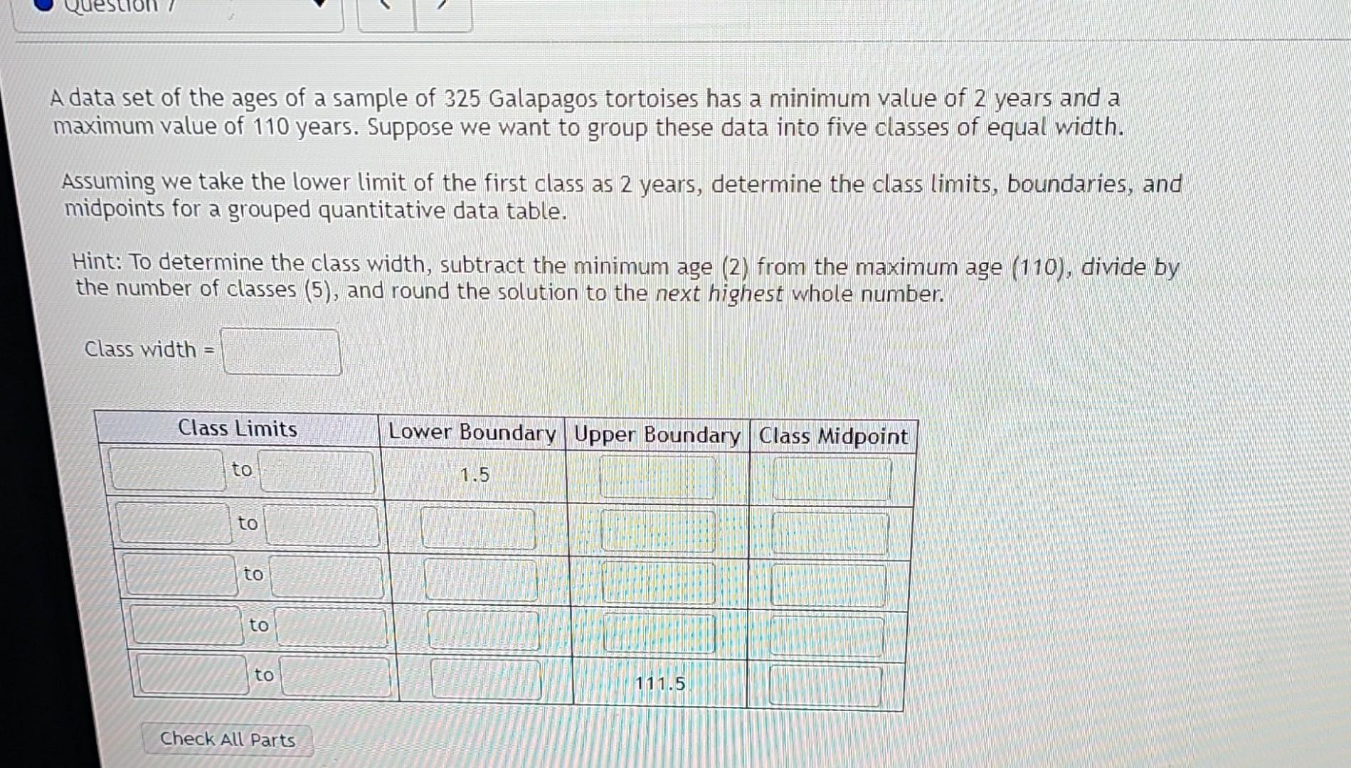 Solved A data set of the ages of a sample of 325 Galapagos | Chegg.com