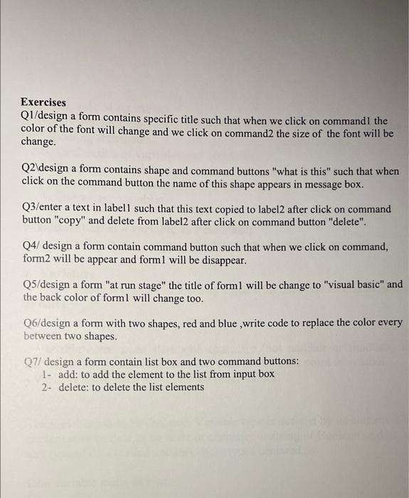 Solved Exercises Q1/design a form contains specific title | Chegg.com