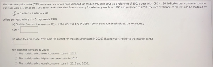 Solved The consumer price index (CPI) measures how prices | Chegg.com